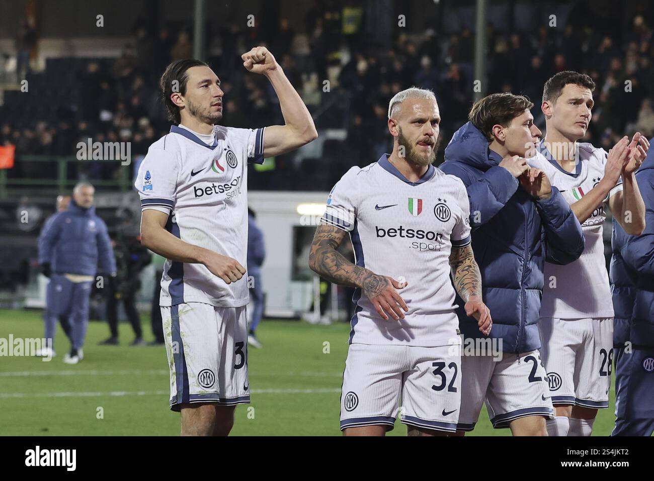 Venice, Italy. 12th Jan, 2025. Matteo Darmian of Inter FC celebrate the ...