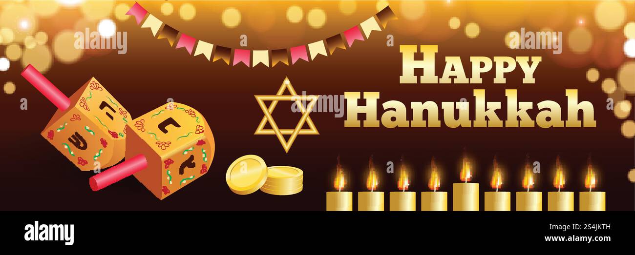 Happy jewish hanukkah banner. Realistic illustration of happy jewish ...
