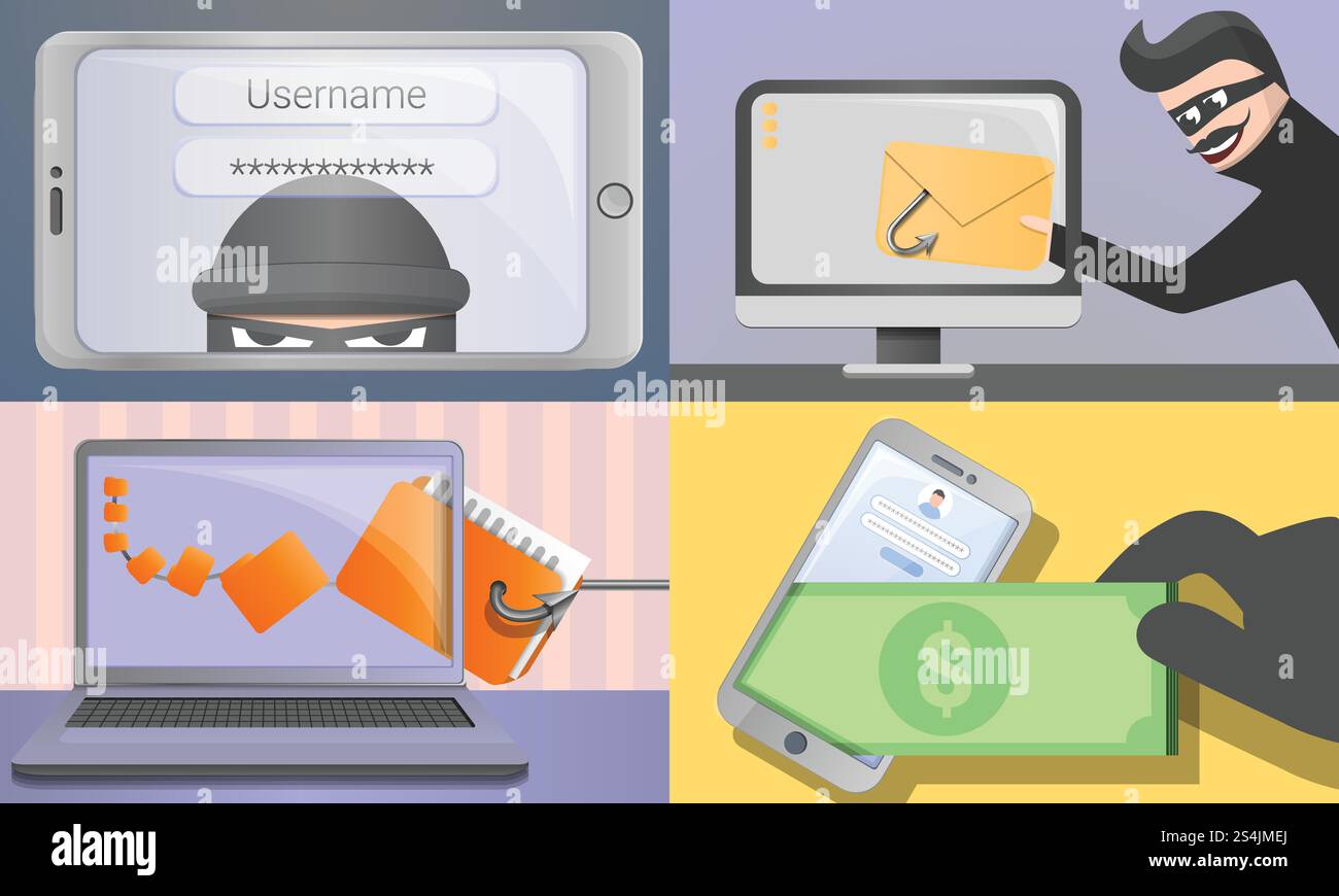 Phishing banner set. Cartoon illustration of phishing vector banner set ...