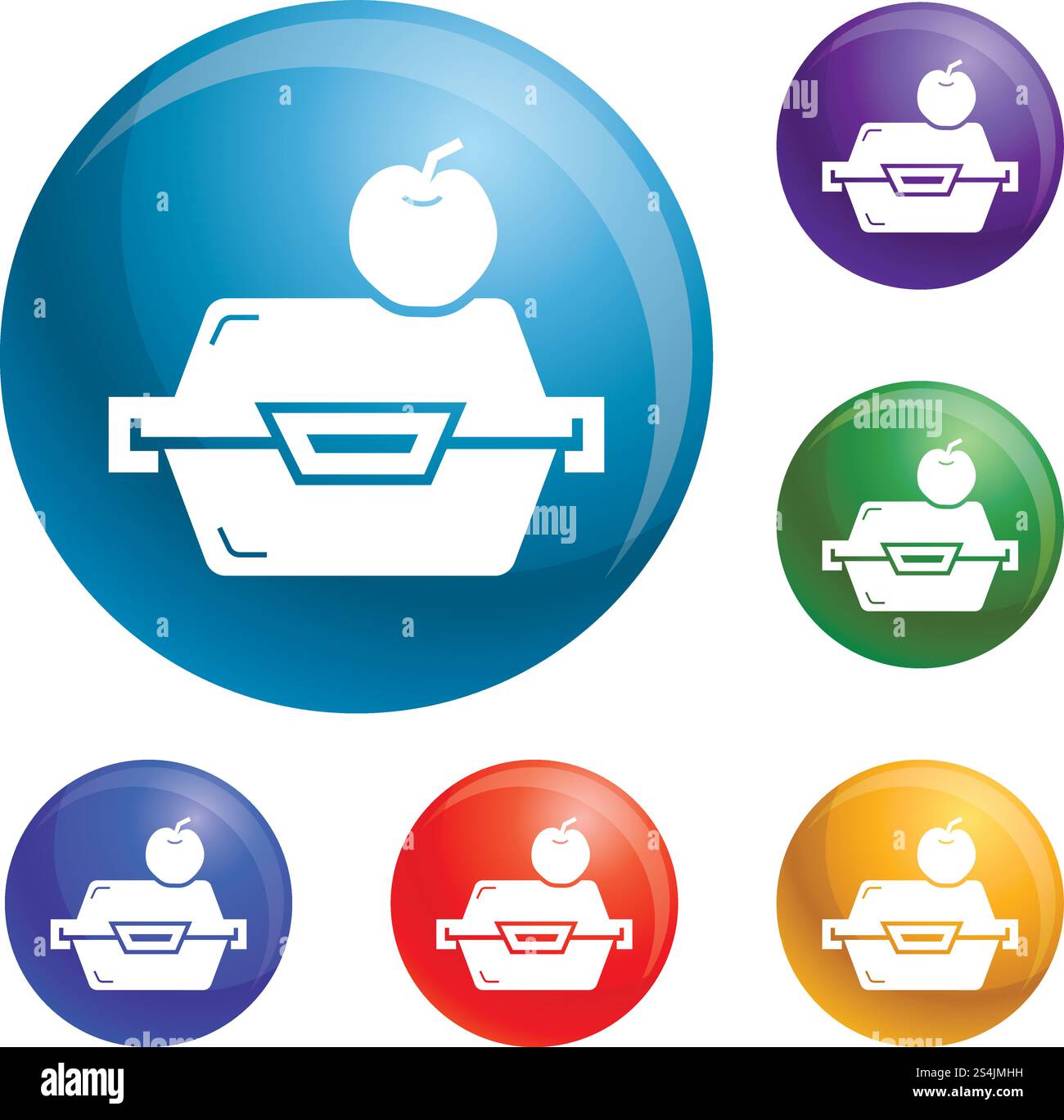 Apple fruit lunchbox icons set vector 6 color isolated on white ...