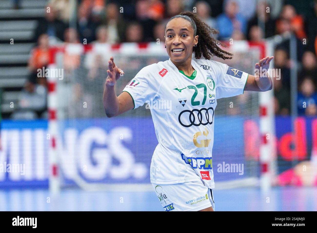 Odense, Denmark. 12th, January 2025. Estelle Nze Minko (27) of Györi ...