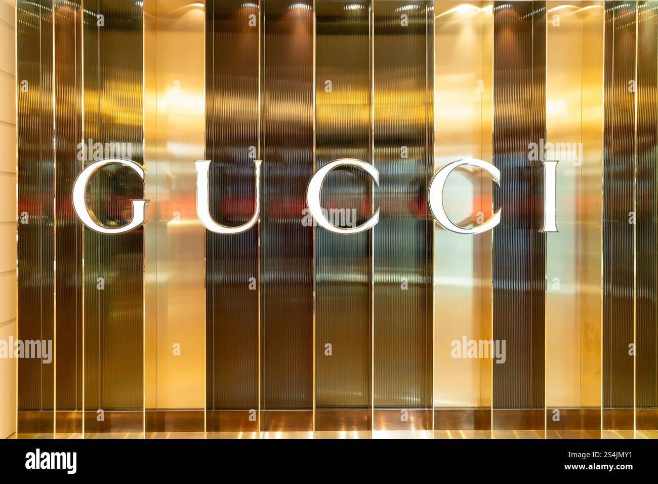Hong Kong, China - February 03, 2019: Gucci sign as seen in a shopping ...