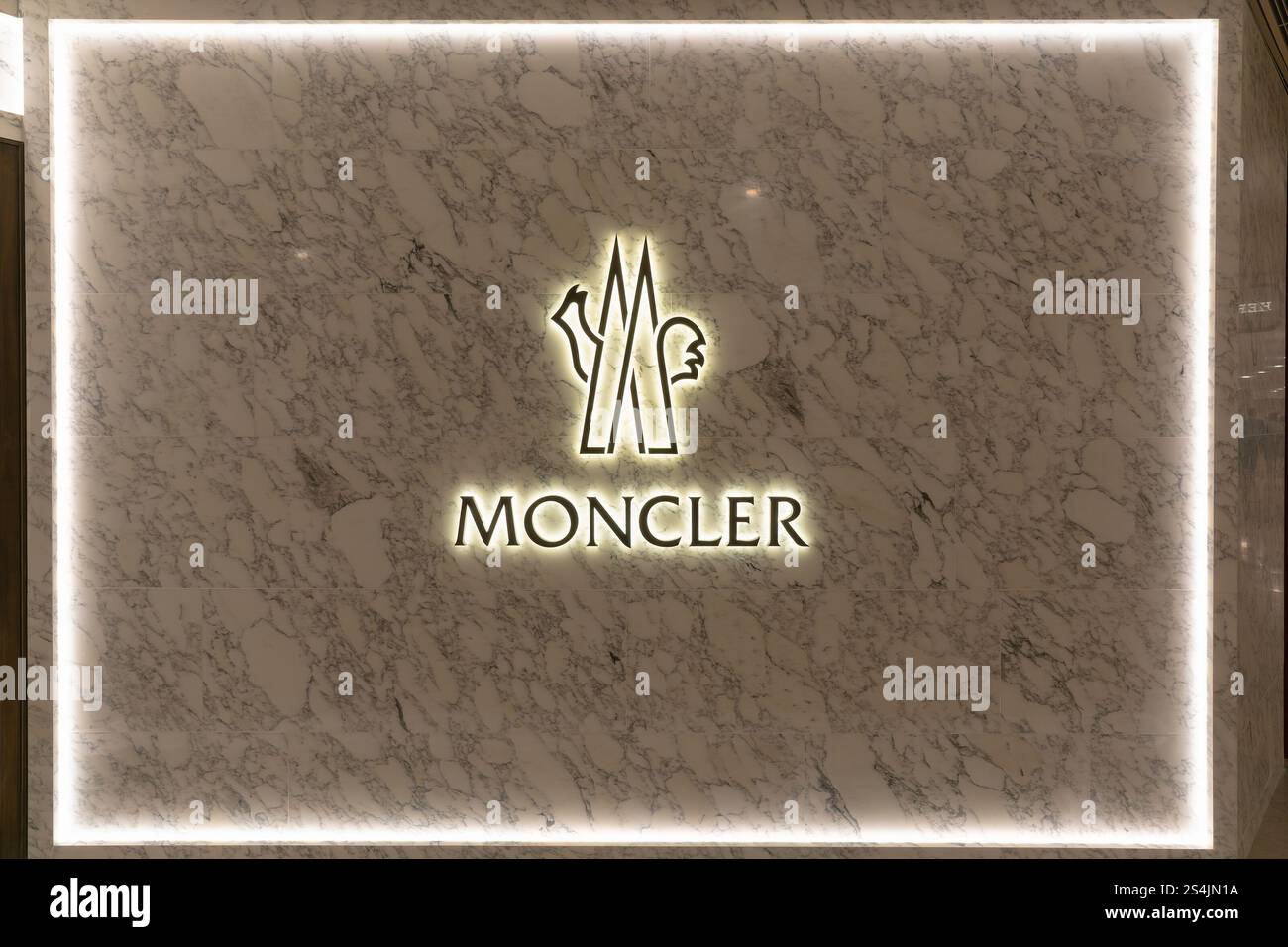 Hong Kong, China - February 03, 2019: Moncler sign as seen in Hong Kong ...