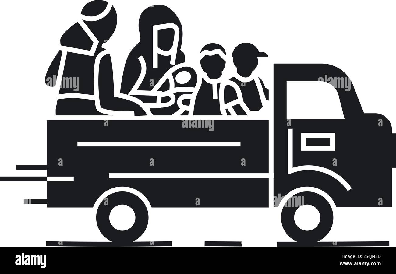 Truck homeless family icon. Simple illustration of truck homeless ...