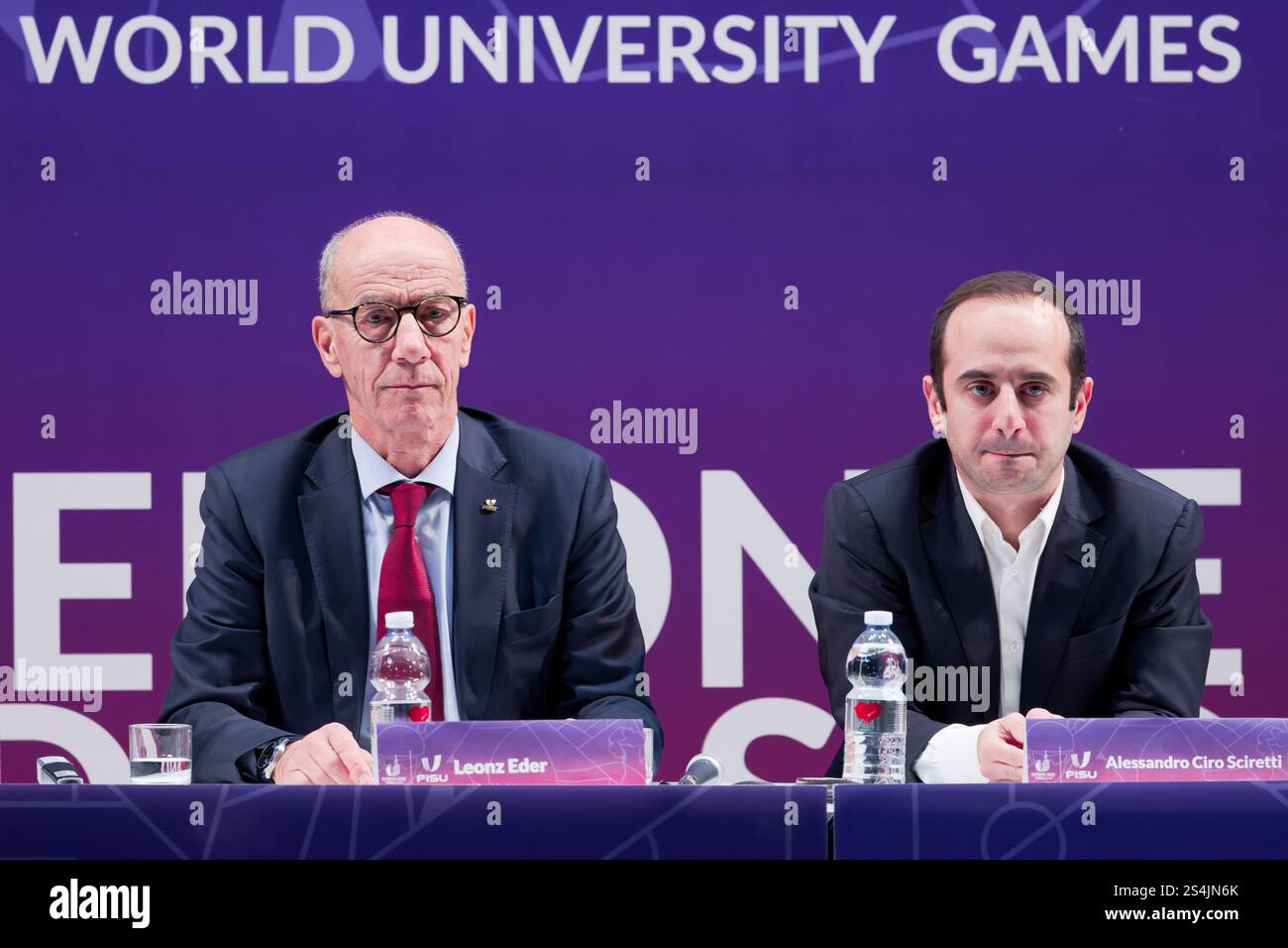 Turin, Italy. 12th Jan, 2025. FISU President, Leonz Eder (left) with ...