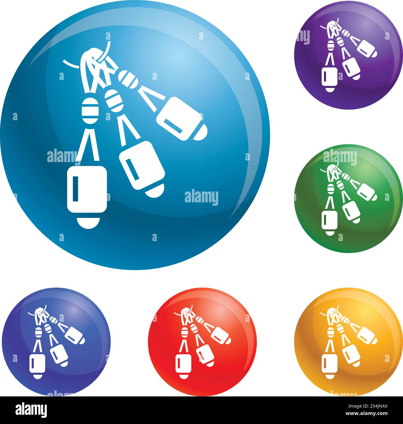 Climbing tool icons set vector 6 color isolated on white background ...