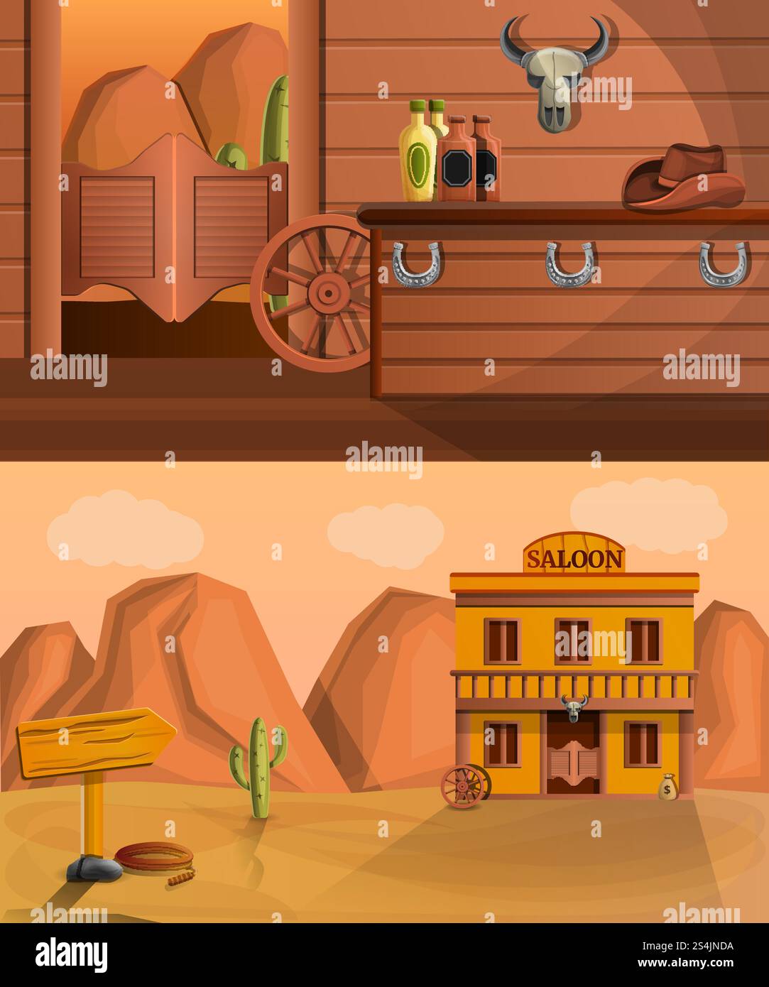 Saloon banner set. Cartoon illustration of saloon vector banner set for ...