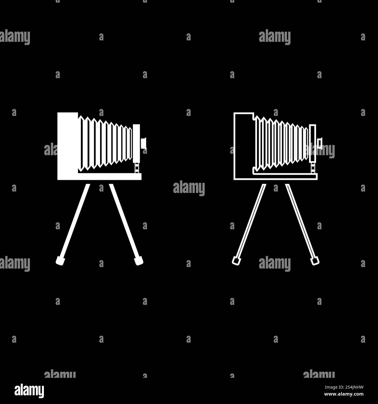 Retro camera on tripod Vintage analog film camera Old photo camera icon outline set white color ...