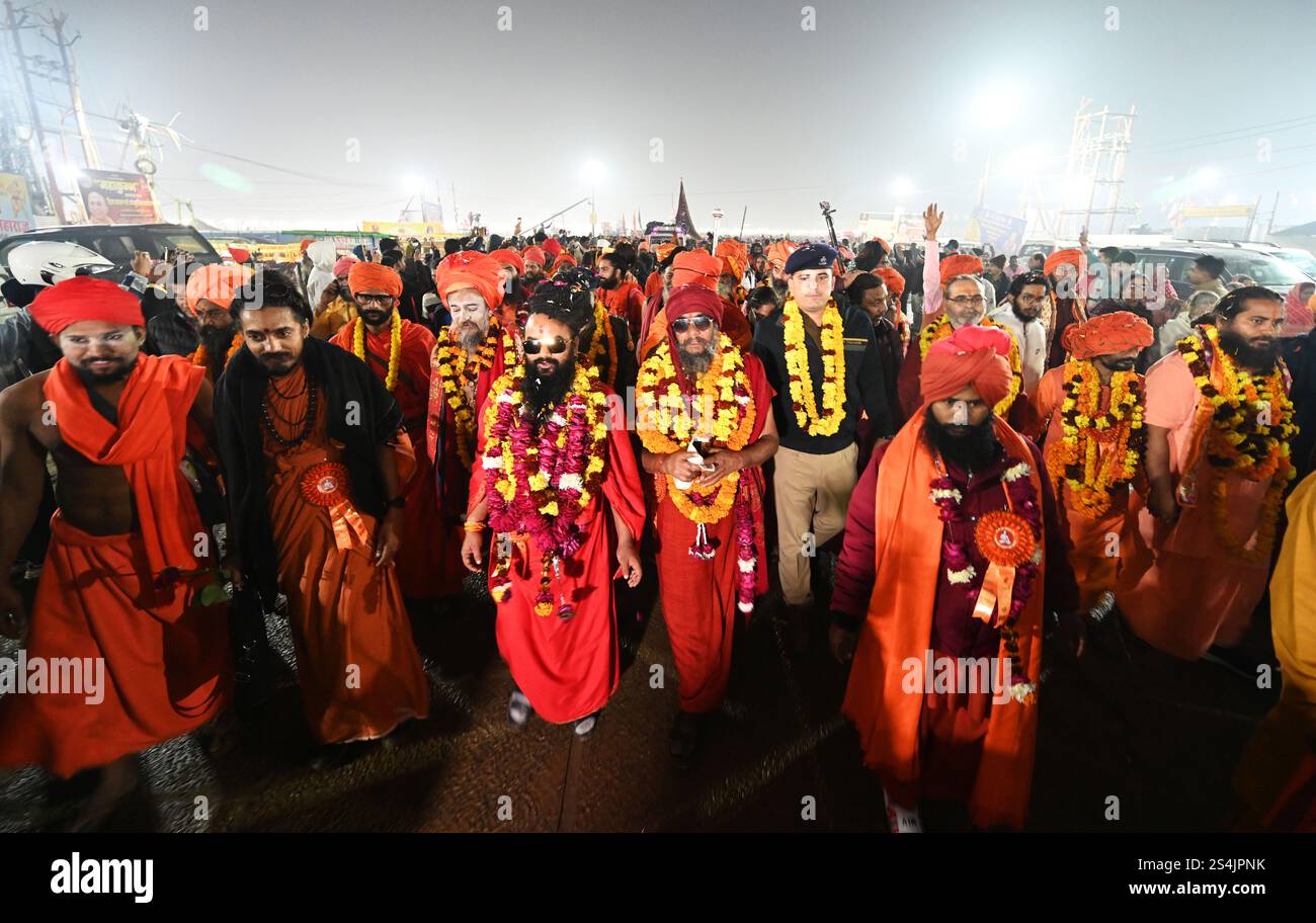 PRAYAGRAJ, INDIA - JANUARY 12: Procession during Chavani Pravesh of ...