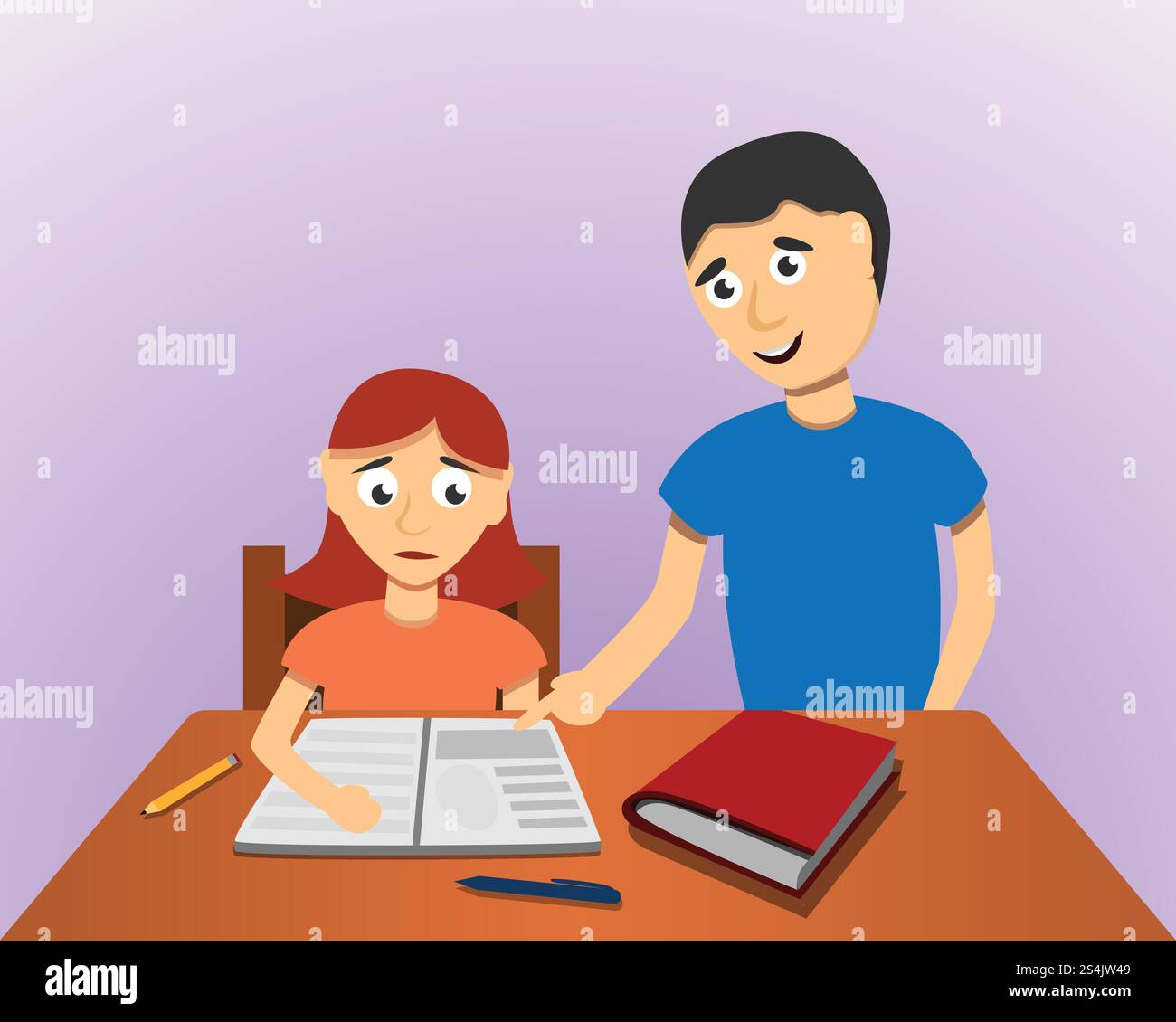 Man help son homework concept background. Cartoon illustration of man ...