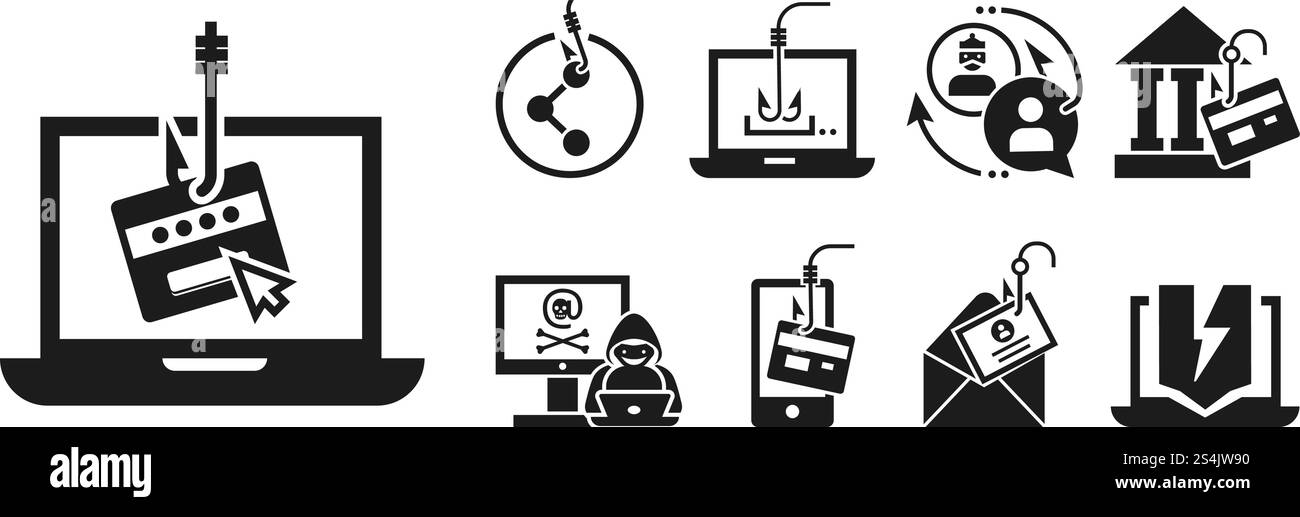 Phishing icon set. Simple set of phishing vector icons for web design on white background ...
