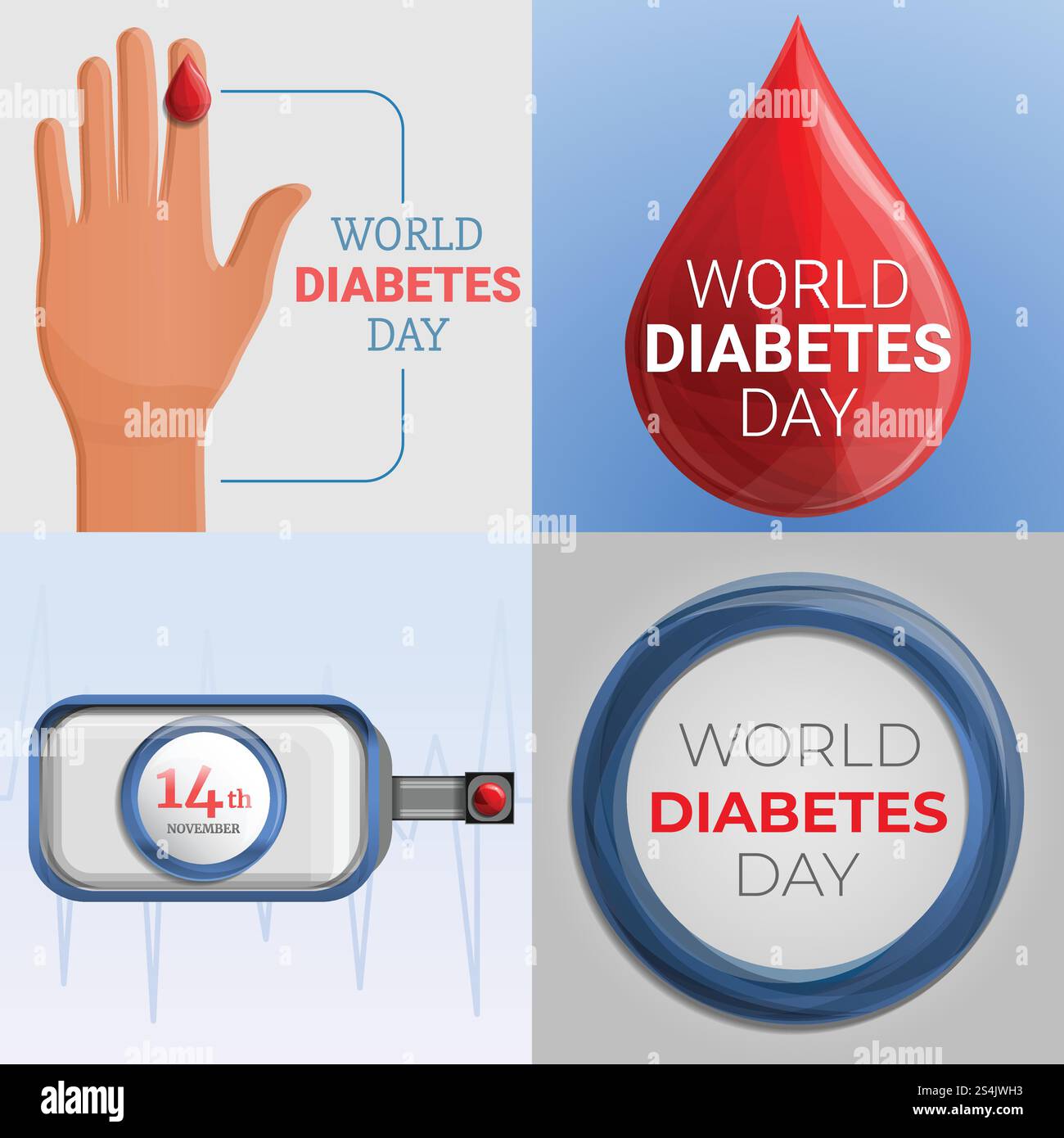 Diabetes day banner set. Cartoon illustration of diabetes day vector ...