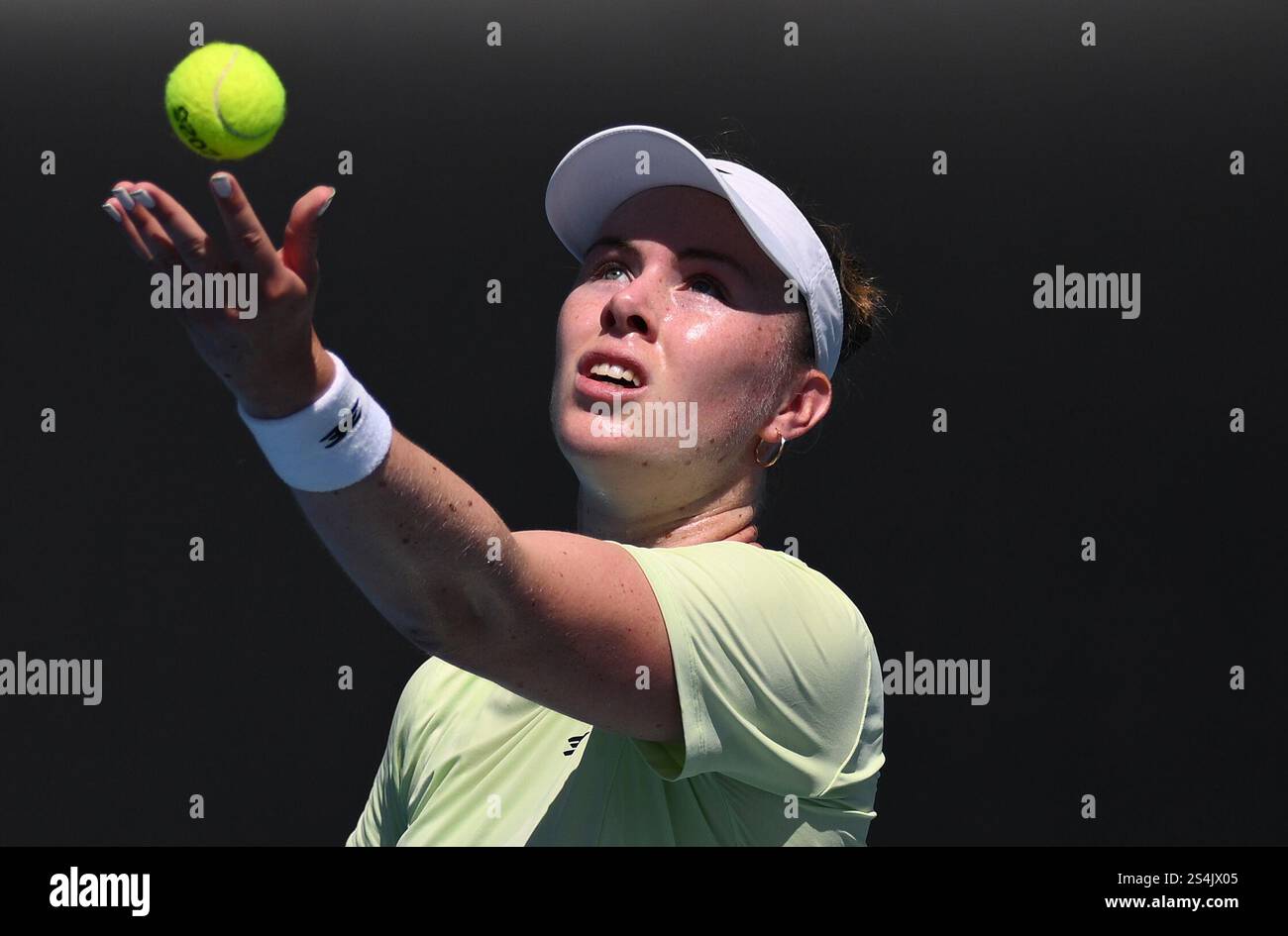 Talia Gibson of Australia prepares to serve during her round 1 match ...