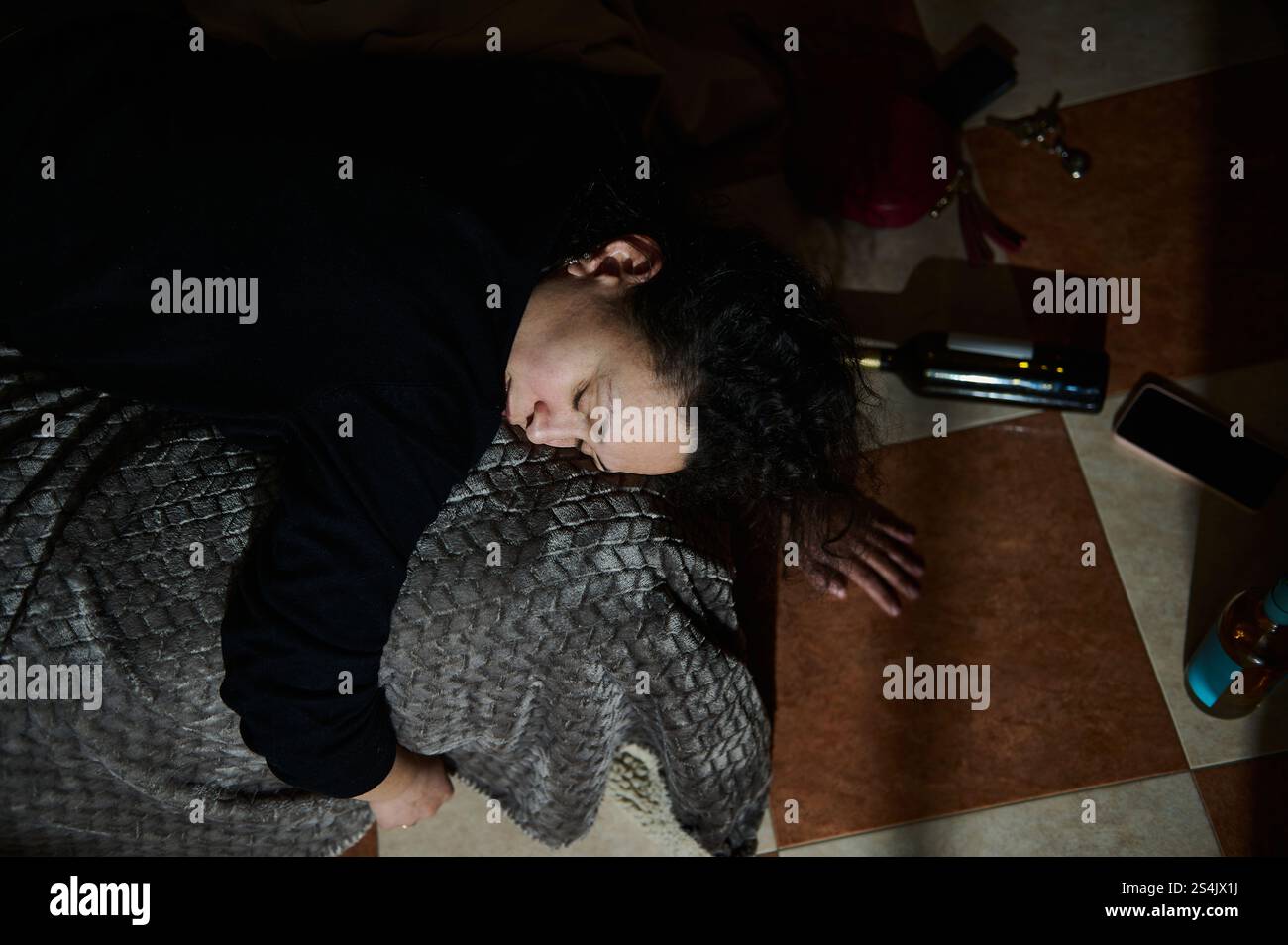 Scene depicting a reflective moment on the tiled floor surrounded by ...