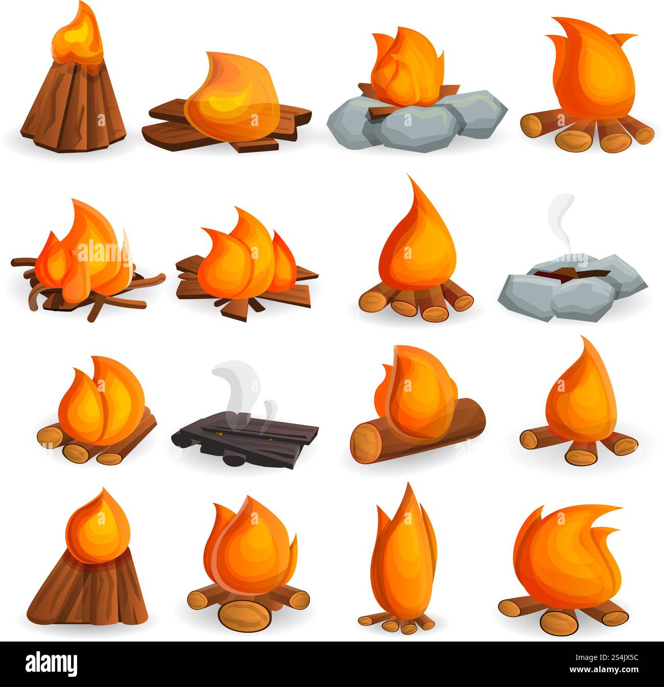 Campfire icon set. Cartoon set of campfire vector icons for web design. Campfire icon set ...