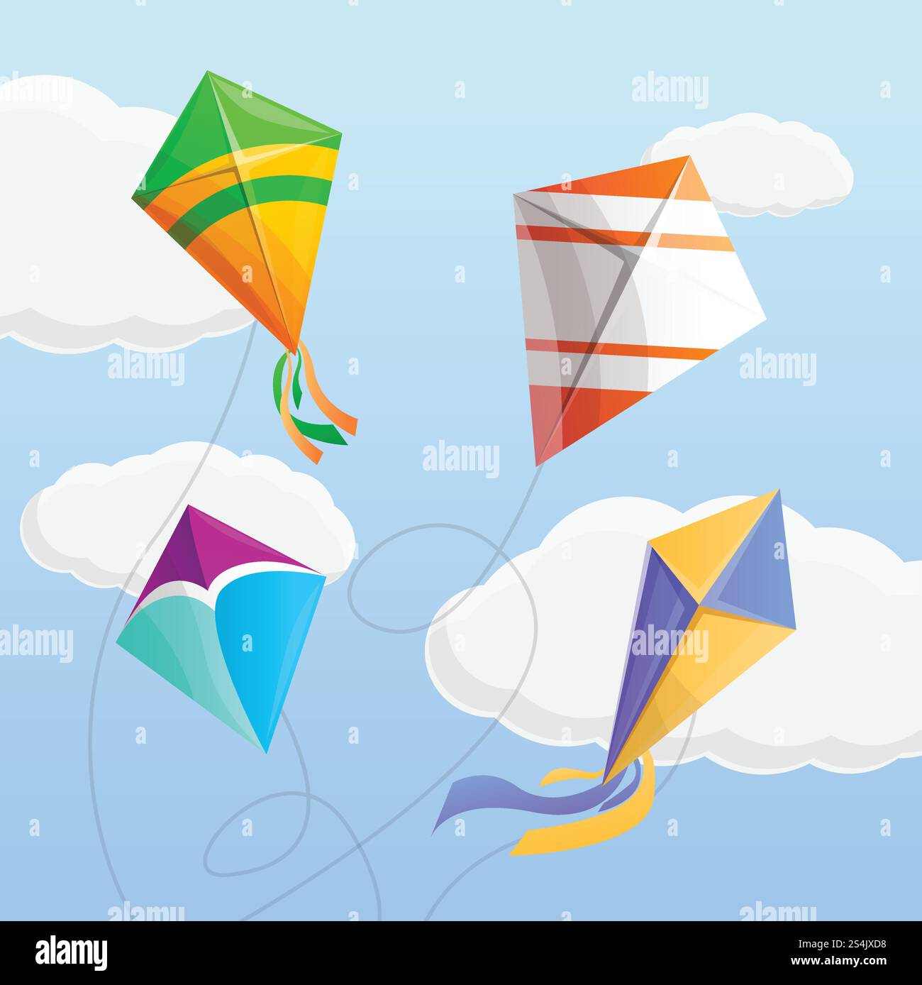 Kite in the sky concept background. Cartoon illustration of kite in the ...