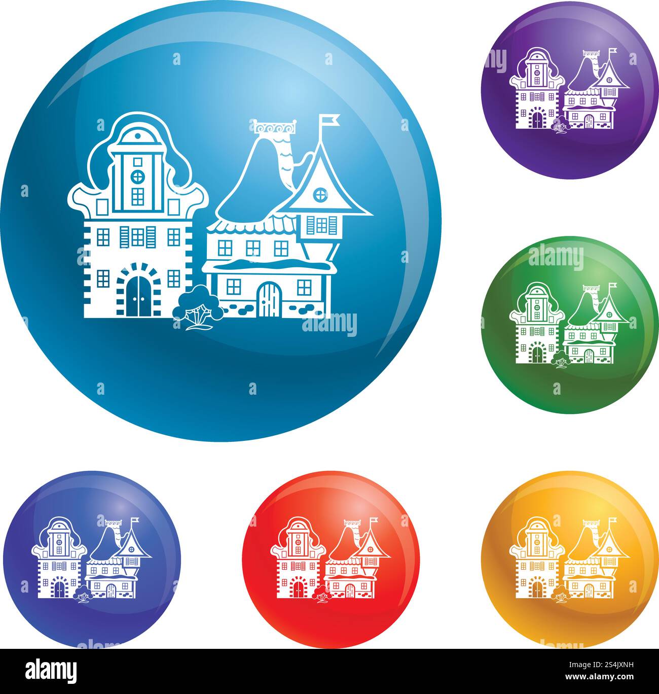 Small village house icons set vector 6 color isolated on white ...