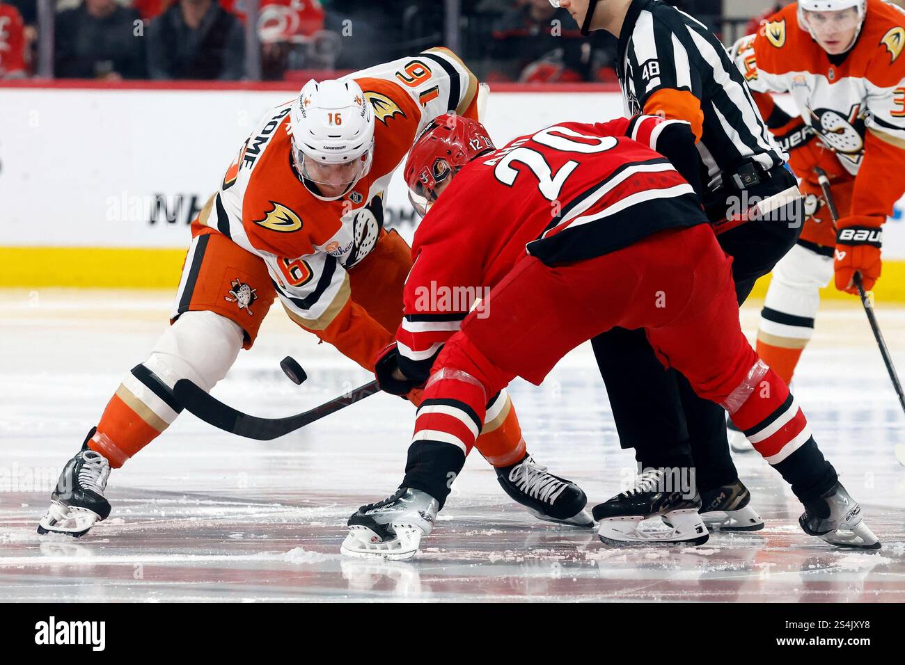 Carolina Hurricanes' Sebastian Aho (20) and Anaheim Ducks' Ryan Strome ...