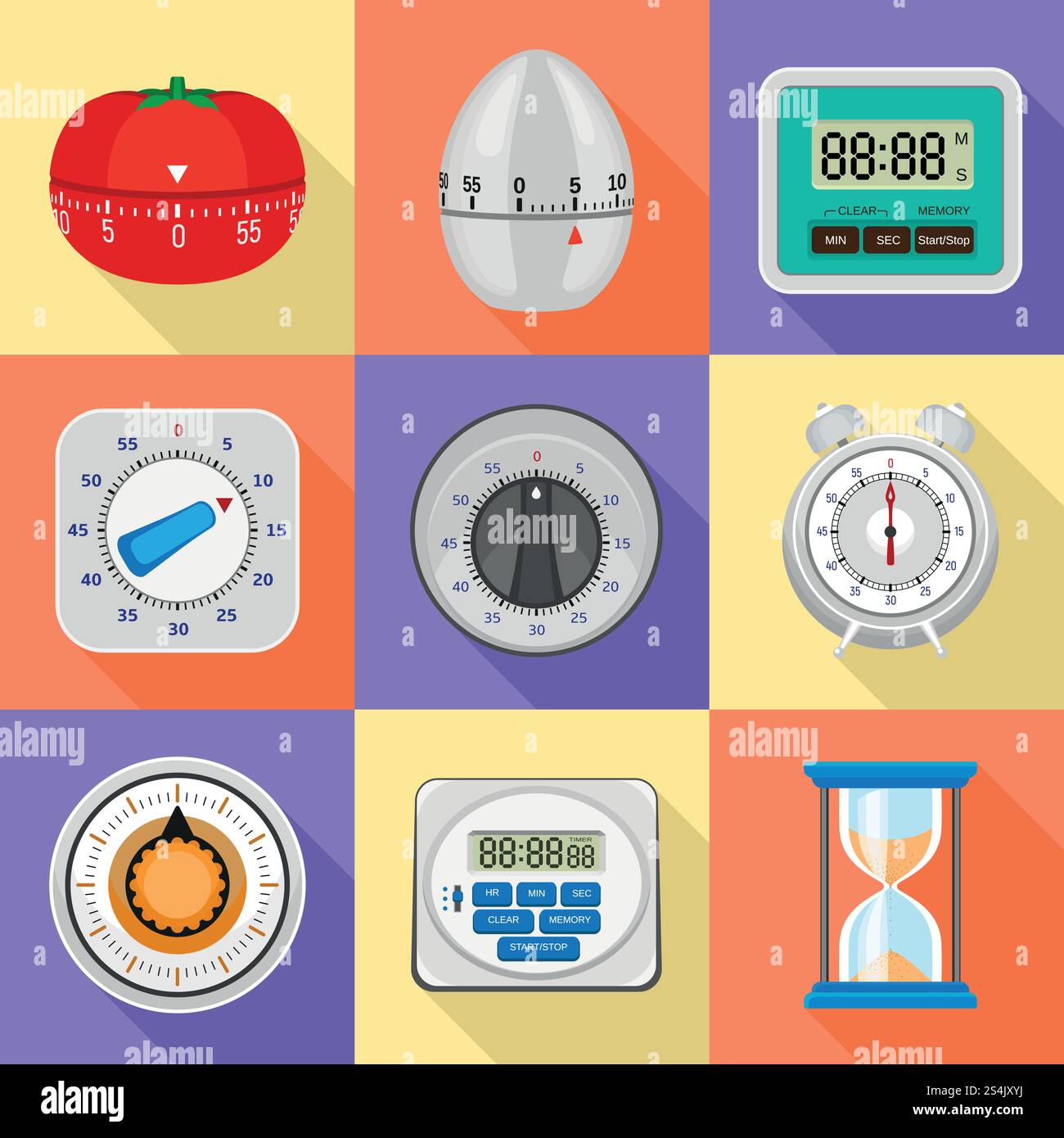 Kitchen timer icon set. Flat set of kitchen timer vector icons for web ...
