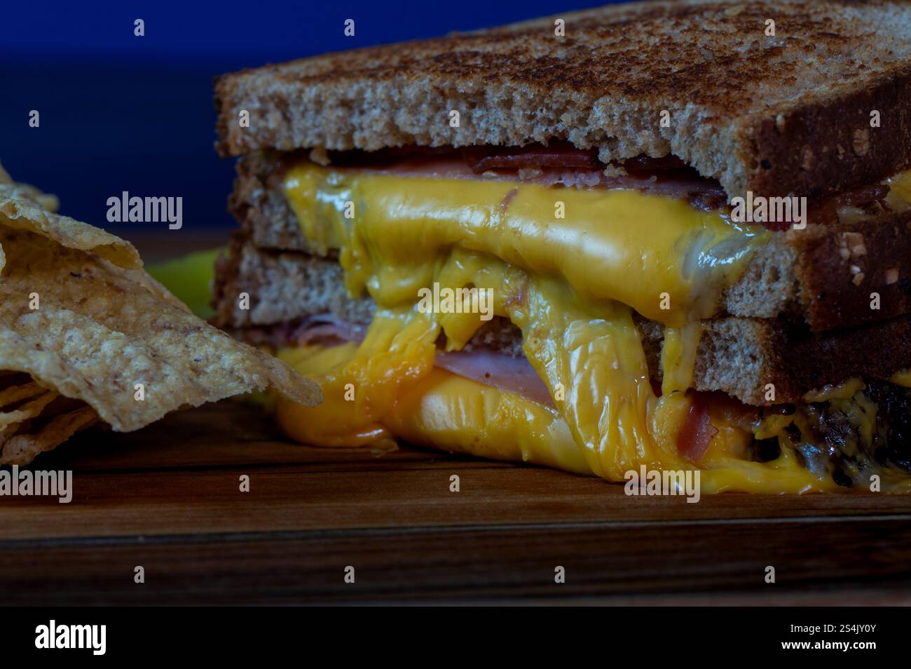 Ham and American Grilled Cheese Sandwich with Melting Cheese Stock ...