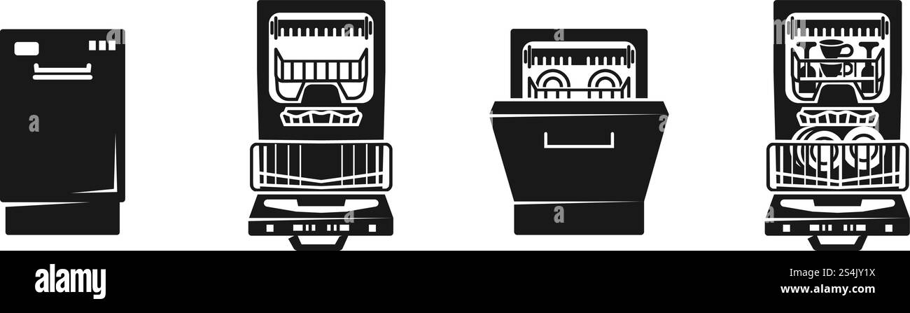 Dishwasher icon set. Simple set of dishwasher vector icons for web ...