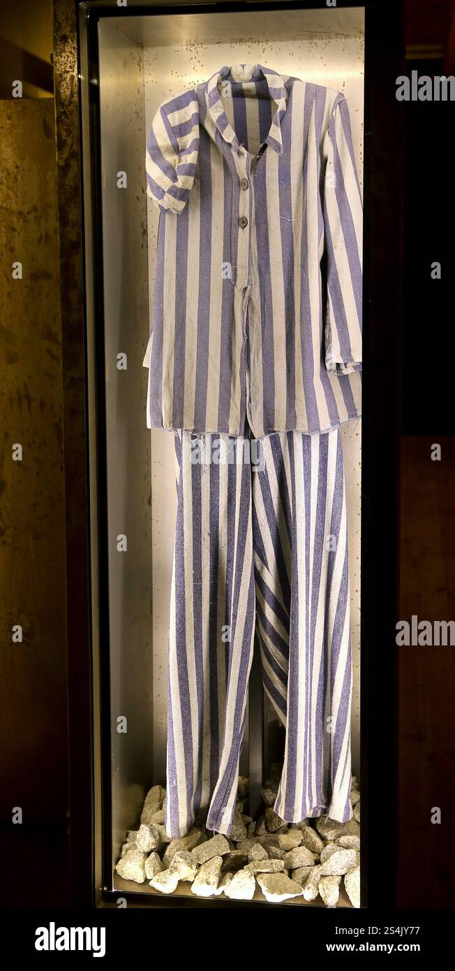 October 16, 2023, Rogoznica, Poland: Striped uniform of a camp prisoner ...