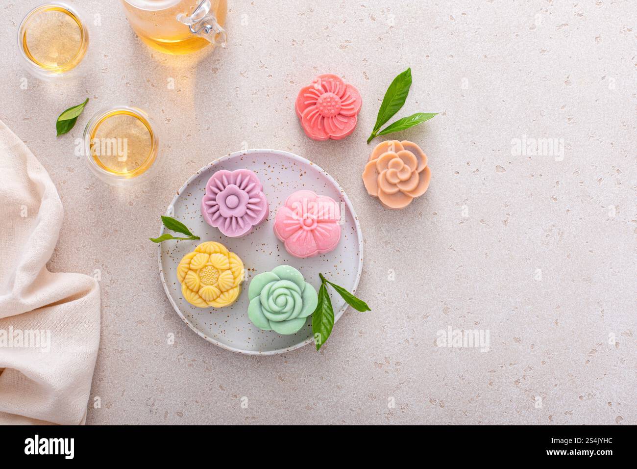 Traditional Chinese snow skin mooncakes for mid autumn festival with ...