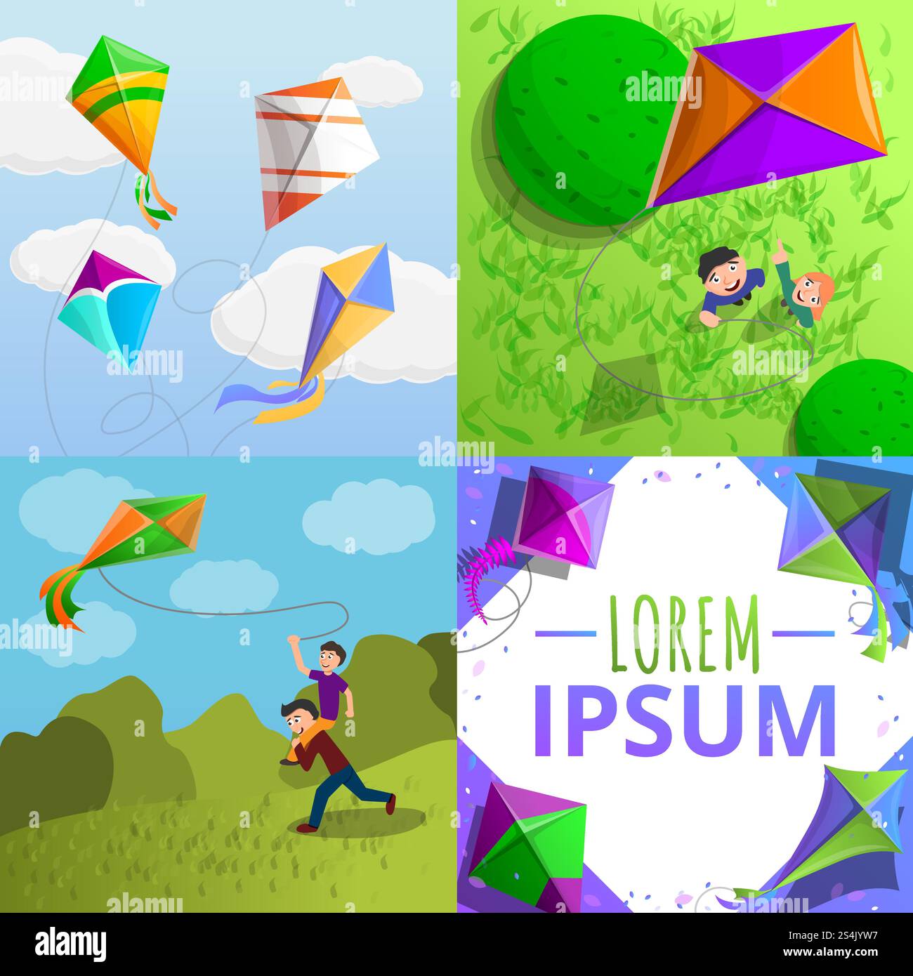 Kite banner set. Cartoon illustration of kite vector banner set for web ...