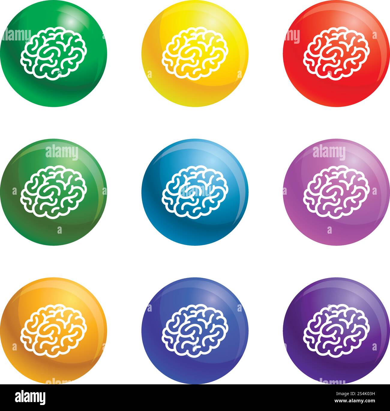 Human brain icons vector 9 color set isolated on white background for ...