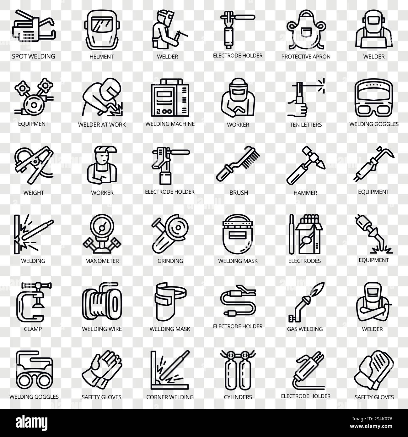 Welder equipment icon set. Outline set of welder equipment vector icons ...