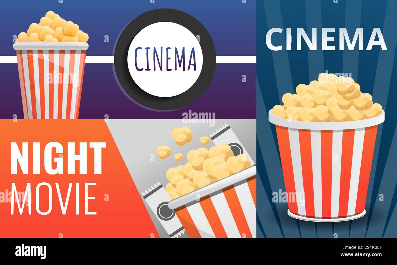 Popcorn cinema banner set. Cartoon illustration of popcorn cinema ...