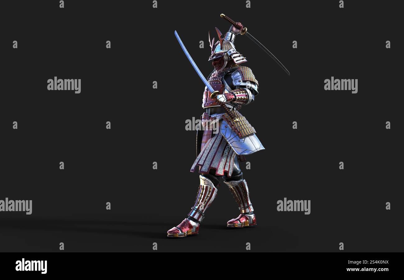 3d Illustration of a samurai wearing Red armor holding a katana sword ...