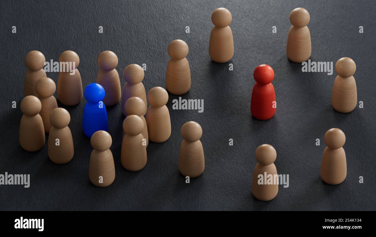 Introvert and extrovert concept. Wooden figurines on a desk. economic ...