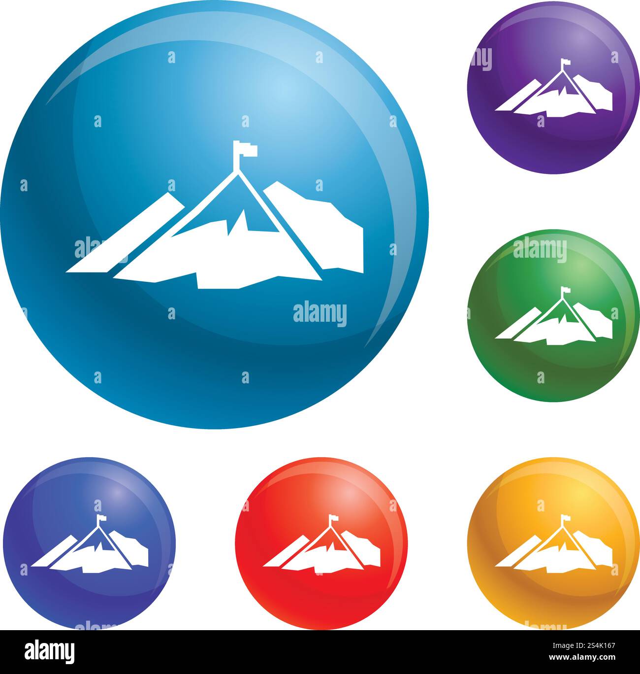 Climb mountain flag icons set vector 6 color isolated on white ...