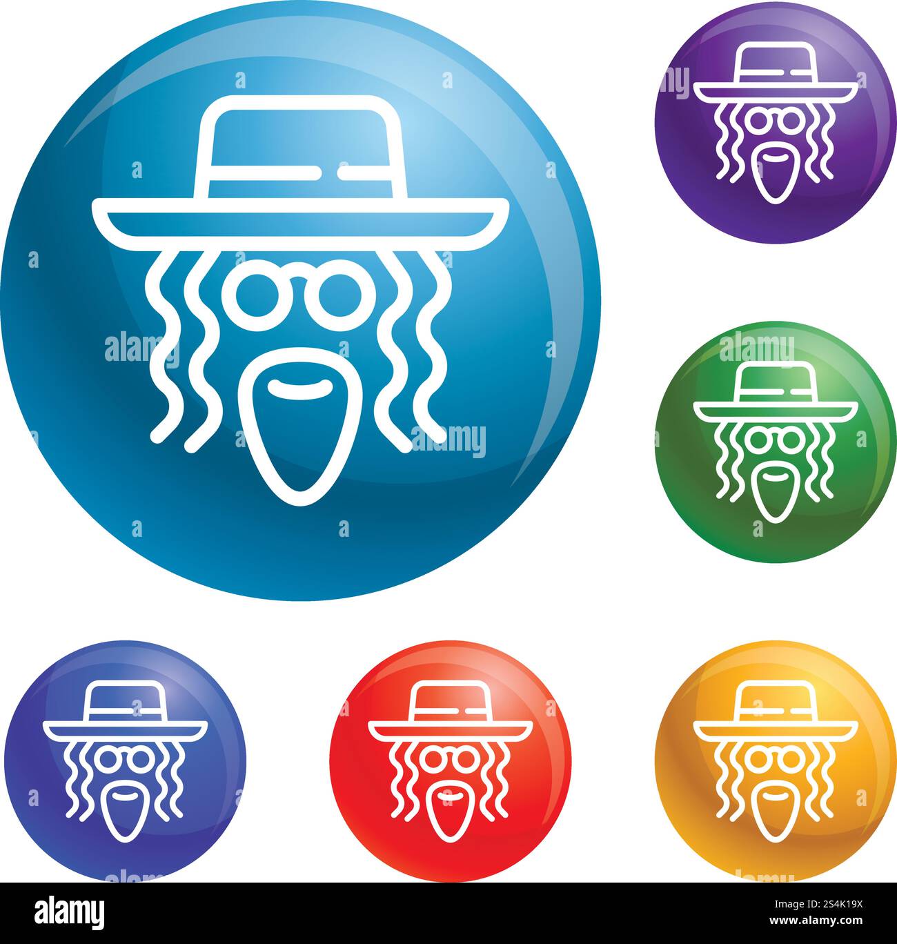Jewish man face icons set vector 6 color isolated on white background ...