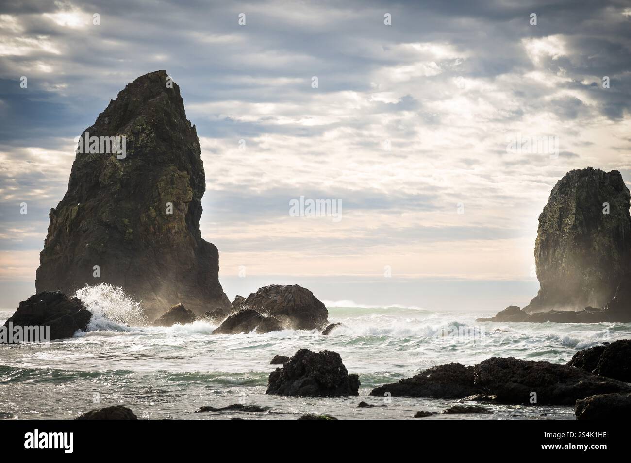 Rock formations along Cannon Beach Oregon. Along the Pacific Coast ...