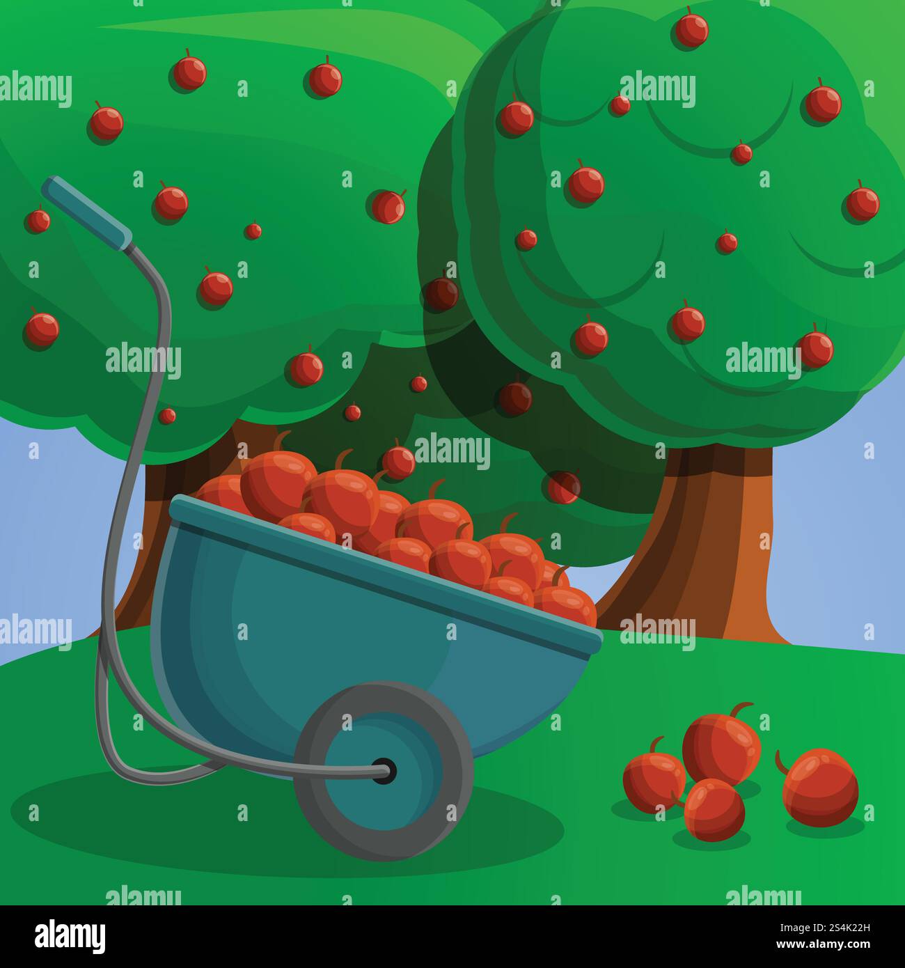 Wheelbarrow red apple concept banner. Cartoon illustration of ...