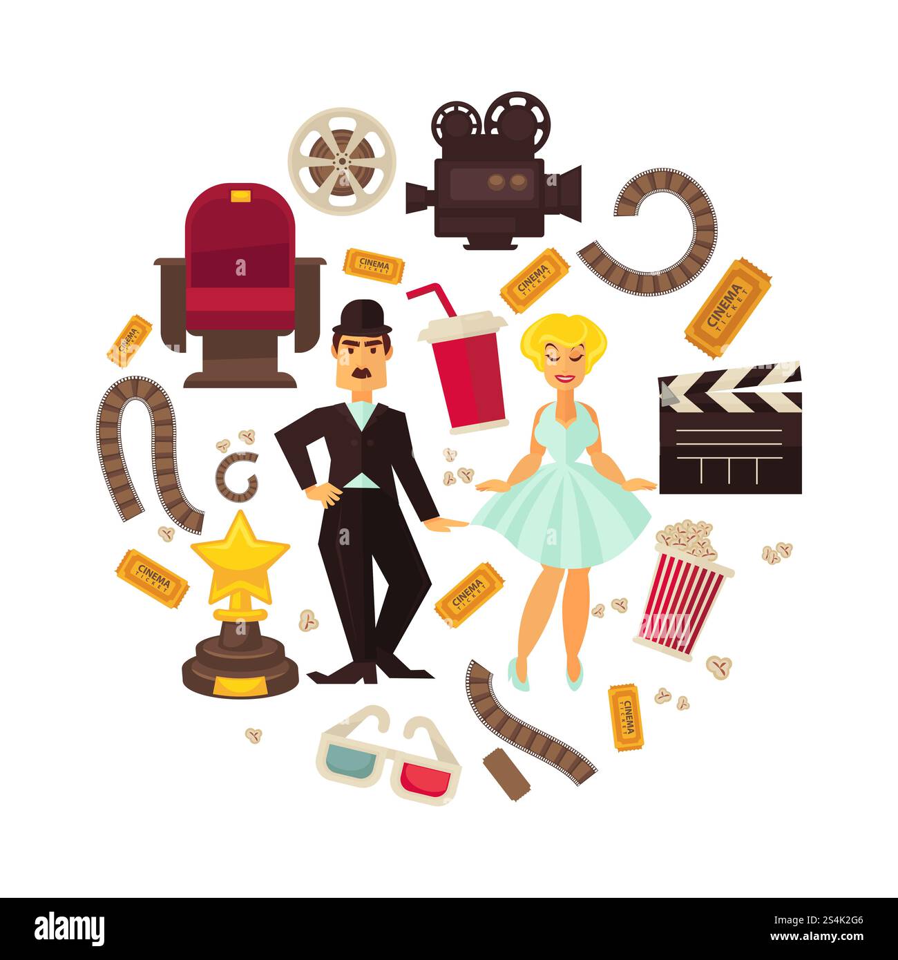 Retro cinema or movie time cinematography poster. Vector icons of ...