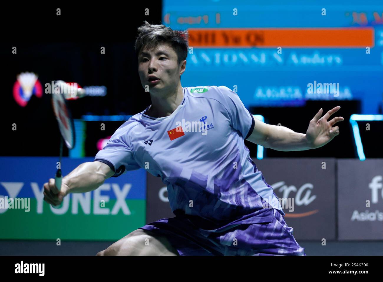 Kuala Lumpur, Malaysia. 12th Jan, 2025. Shi Yu Qi of China plays against Anders Antonsen of ...