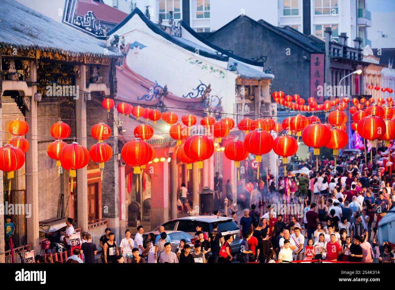Georgetown, Penang, Malaysia - February 3, 2017: Crowded street scene ...