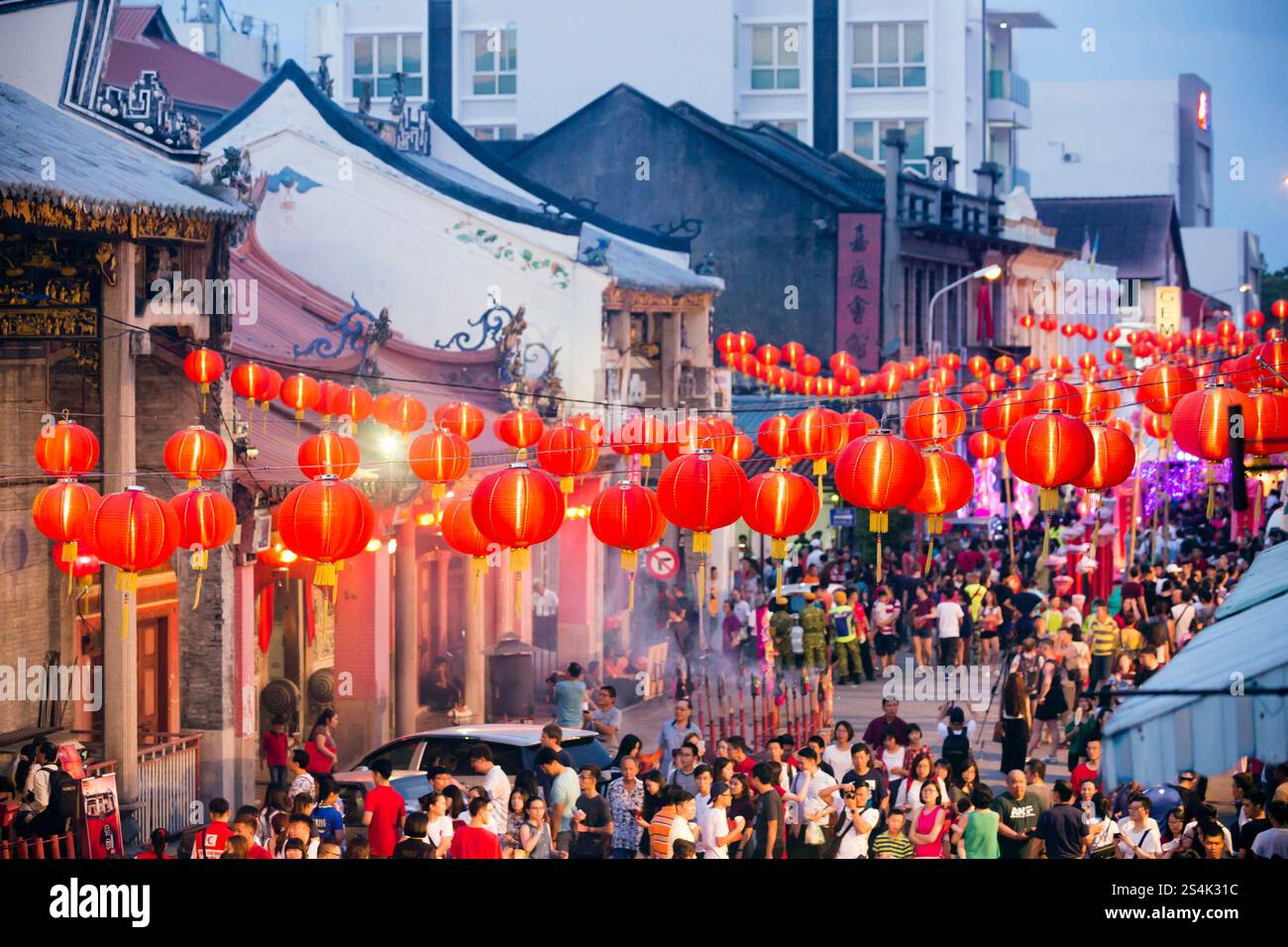 Georgetown, Penang, Malaysia - February 3, 2017: Crowded street scene ...