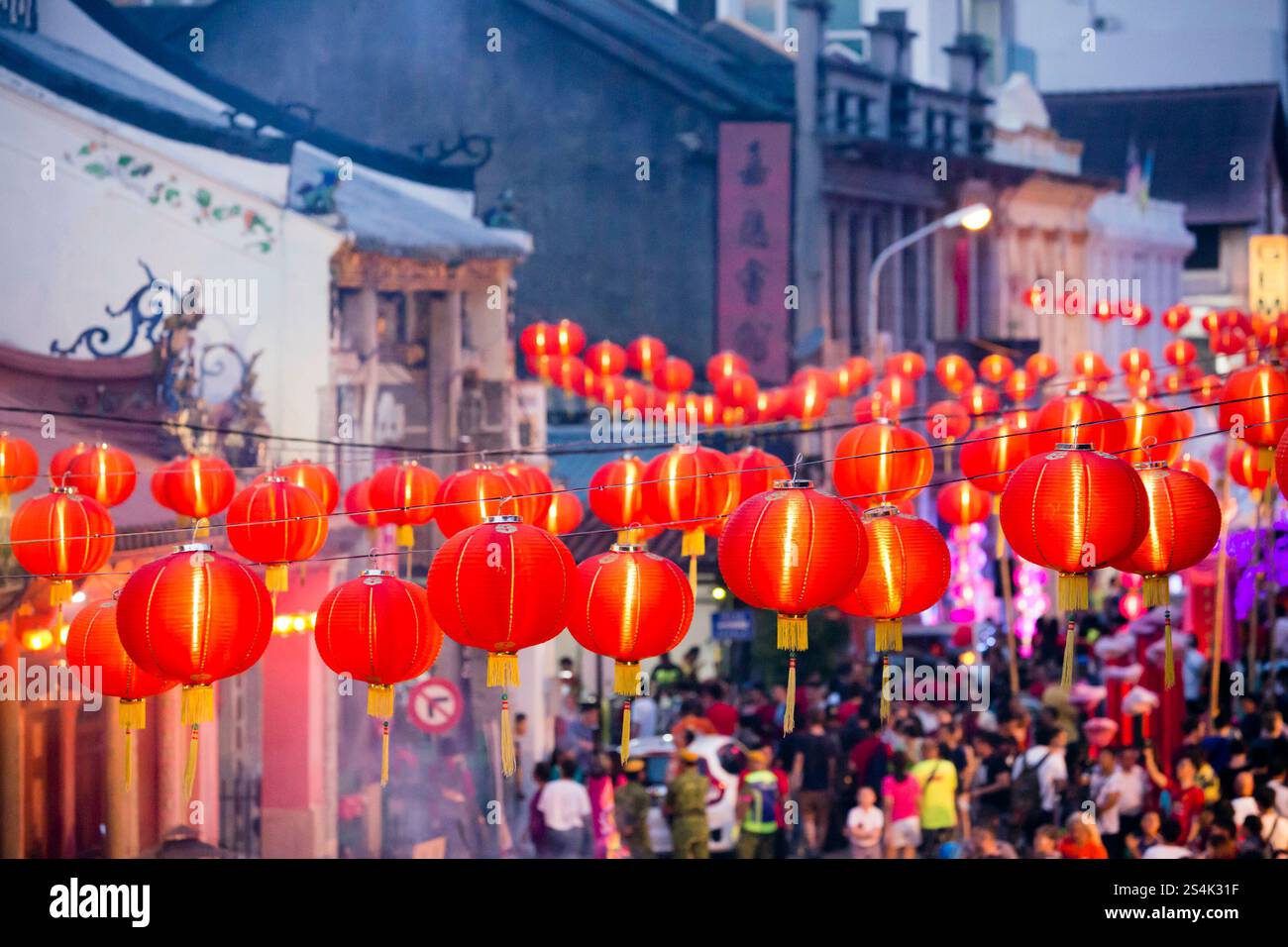 Georgetown, Penang, Malaysia - February 3, 2017: Crowded street scene ...