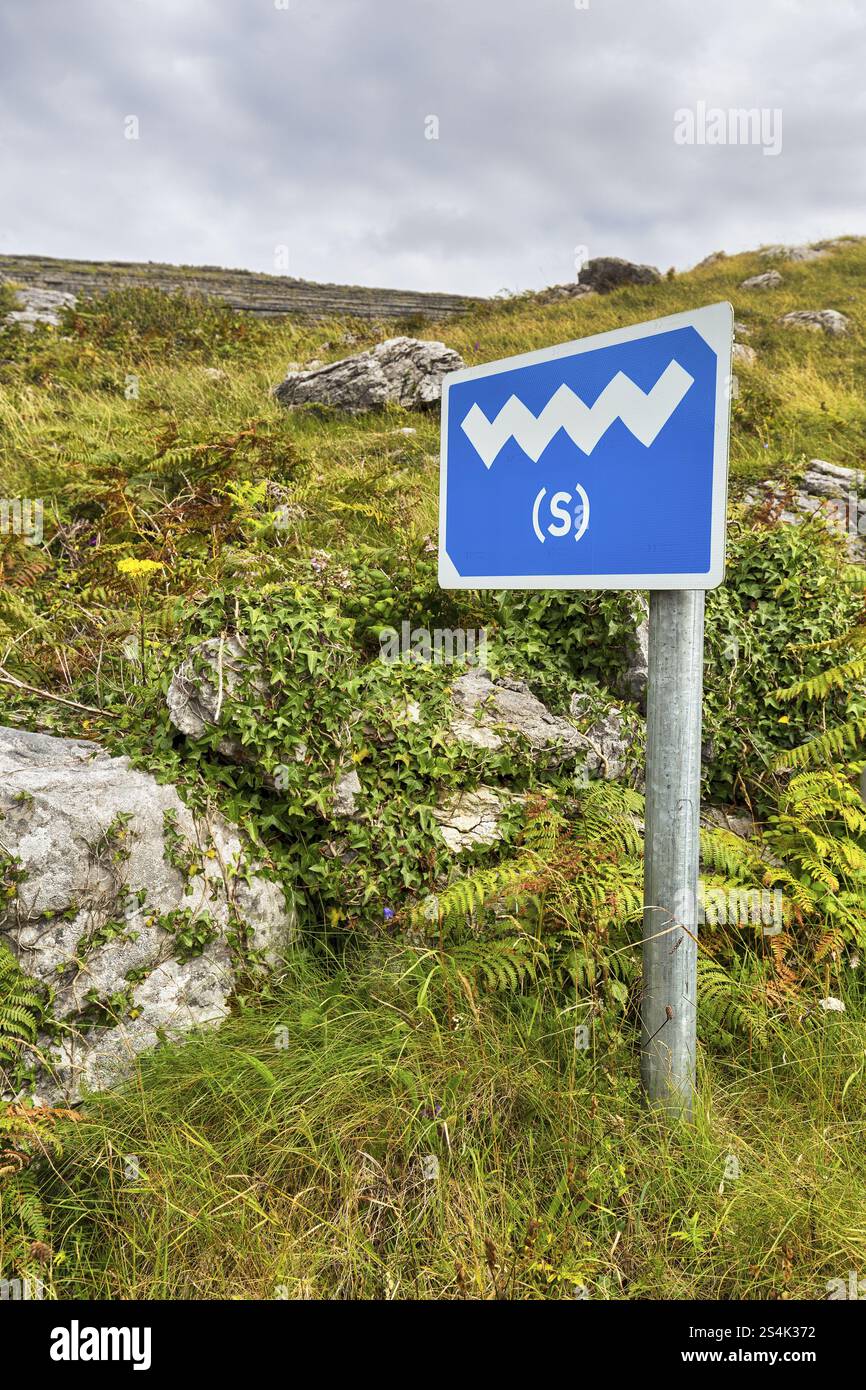 Sign, blue and white, with wavy logo, marking Irish coastal road Wild ...
