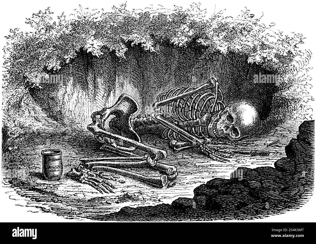 Burial site with lying human skeleton at Roundway Down Iron Age Hill ...