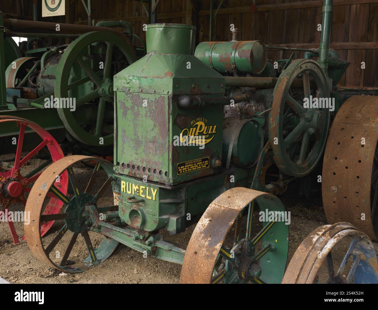 Antique Oil Pull Rumely tractor in a museum of agricultural equipment ...