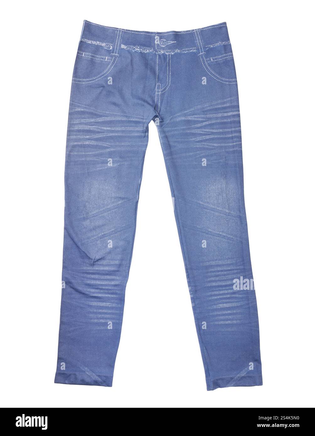 Blue capri pants with jeans pattern printed on them. Isolated on white ...