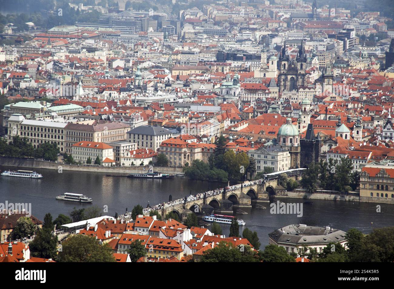 View of Prague from the observatory tower, Charles Bridge Stock Photo ...