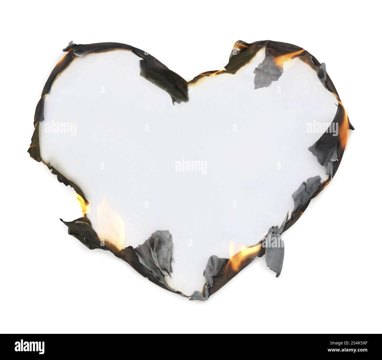 Blank heart shaped paper with burning edges, artistic conceptual frame ...