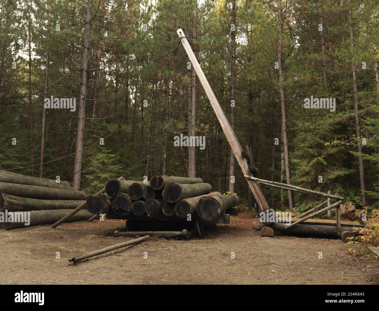 Jammer - wooden crane for lifting logs onto a log sleigh. Logging ...