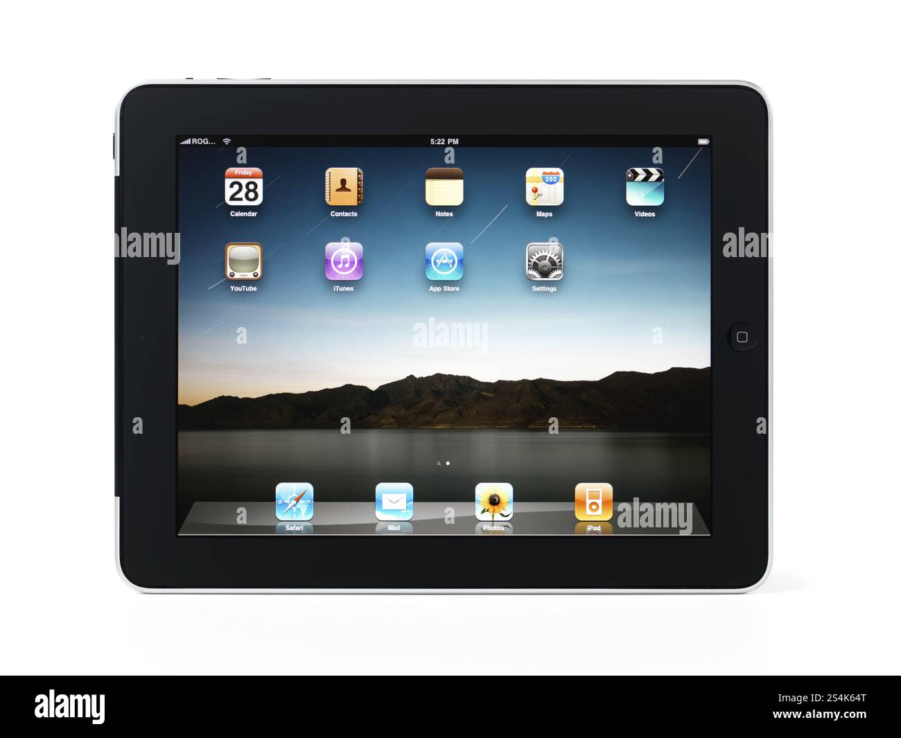 Apple iPad 3G tablet computer standing on its side isolated on white ...